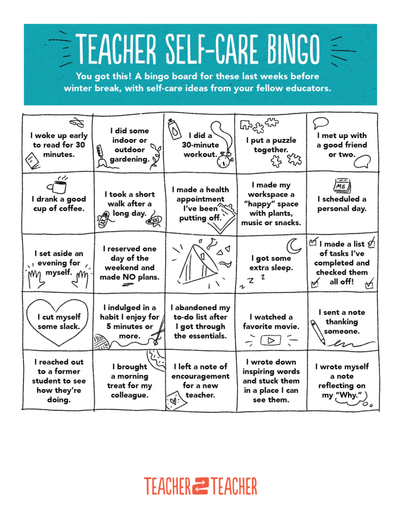 Teacher Self-Care Bingo | Teacher2Teacher