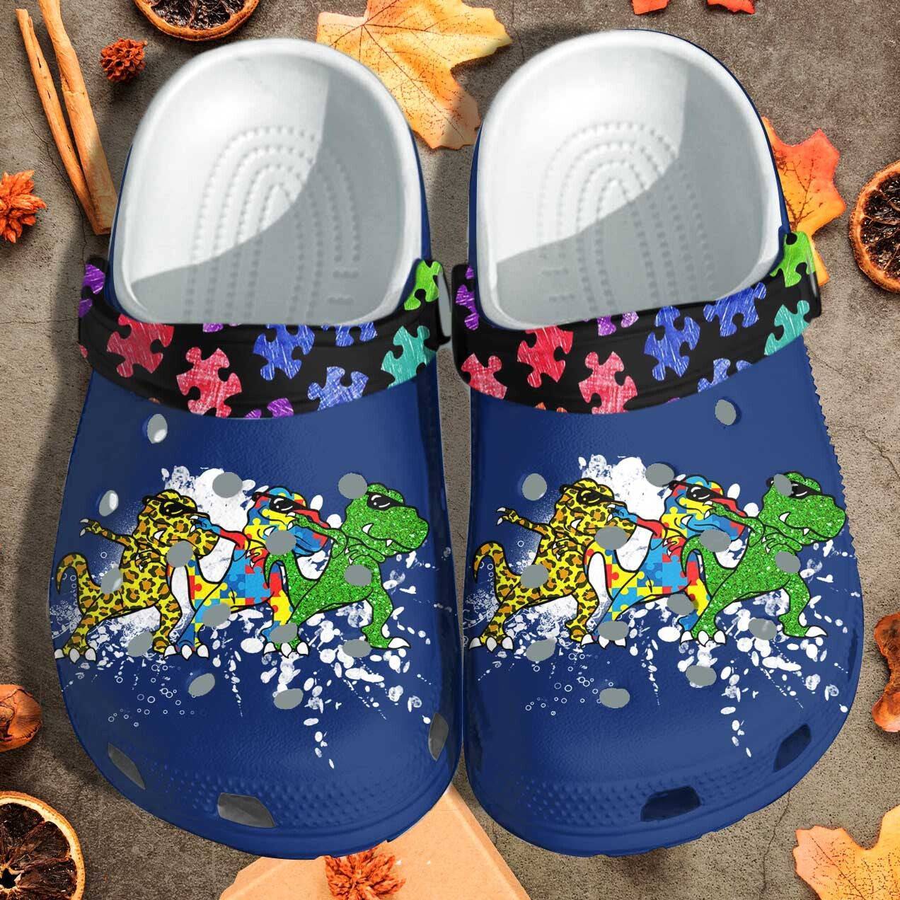 Funny T-Rex Dinosaur Autism Non-slip Blue Crocs