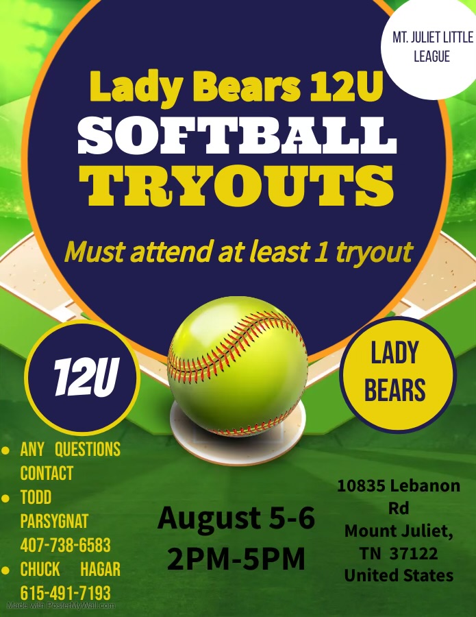 12U Lady Bears Tryout Set