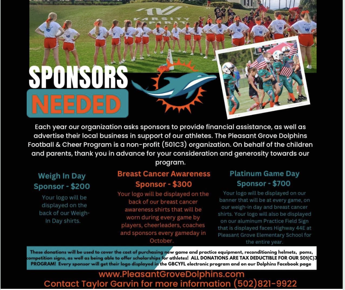 Pleasant Grove Dolphins - Sponsorship