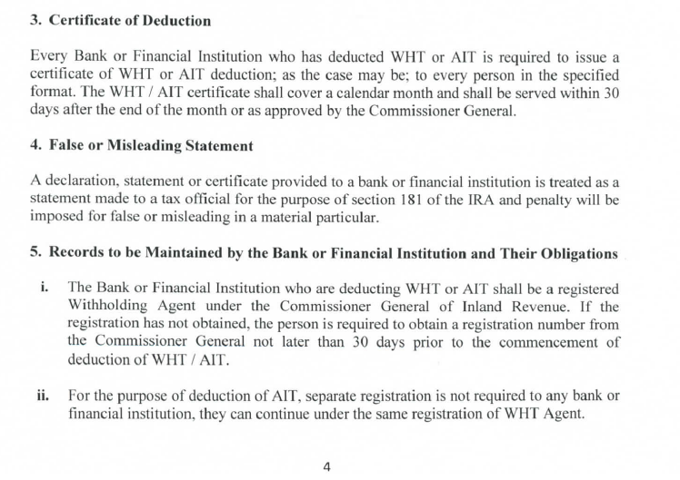 Revised circular issued for deduction of WHT and Advance Income Tax ...