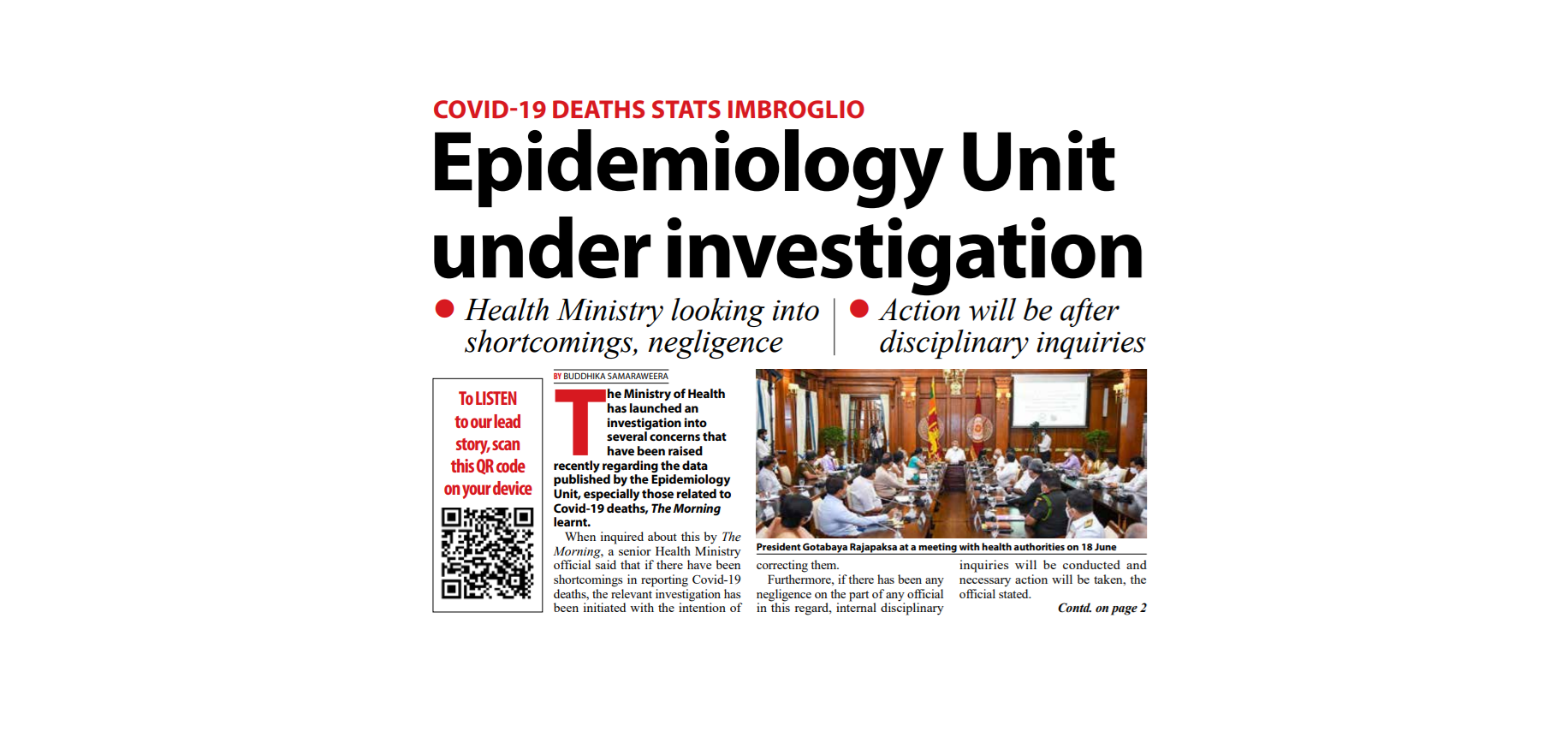 Epidemiology Unit under investigation - The Morning - Sri Lanka News