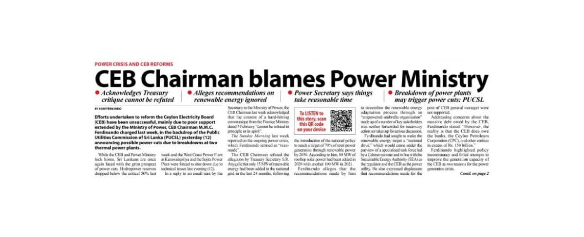 Power crisis and CEB reforms: CEB Chairman blames Power Ministry - The ...