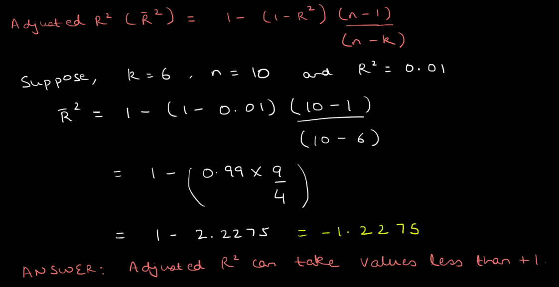 Question: Adjusted R2 can take values : a) Between 0 and 1 b) Between ...