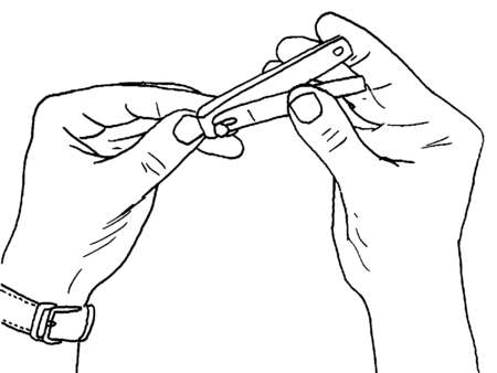 Stock Illustration - Close up of man clipping fingernails with clippers