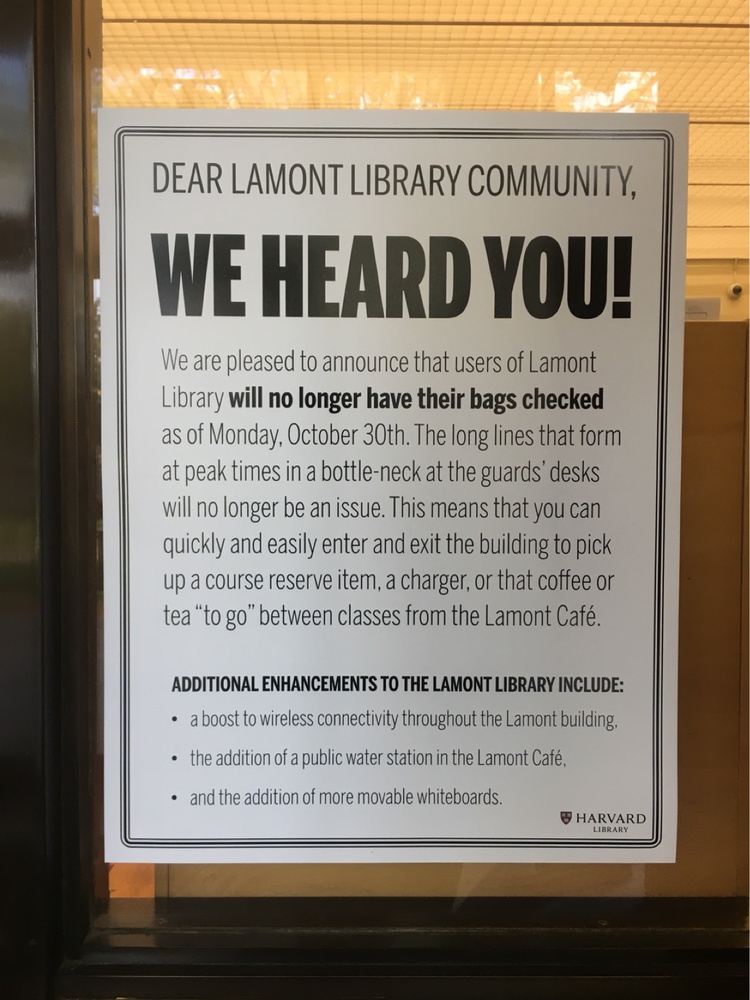 Lamont Bag Check Poster | Flyby | The Harvard Crimson