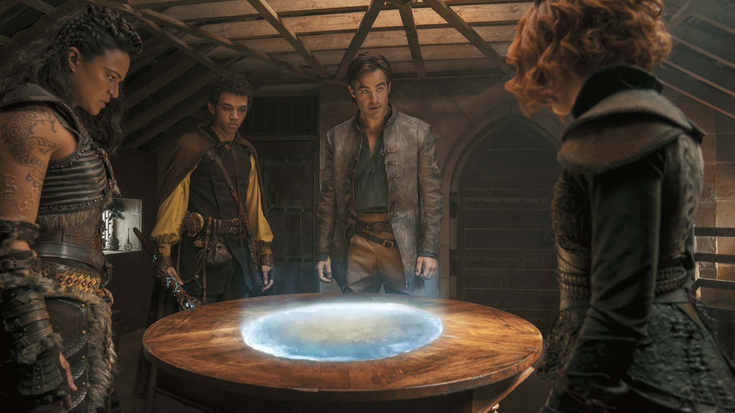 Still of Michelle Rodriguez, Justice Smith, Chris Pine, and Sophia ...