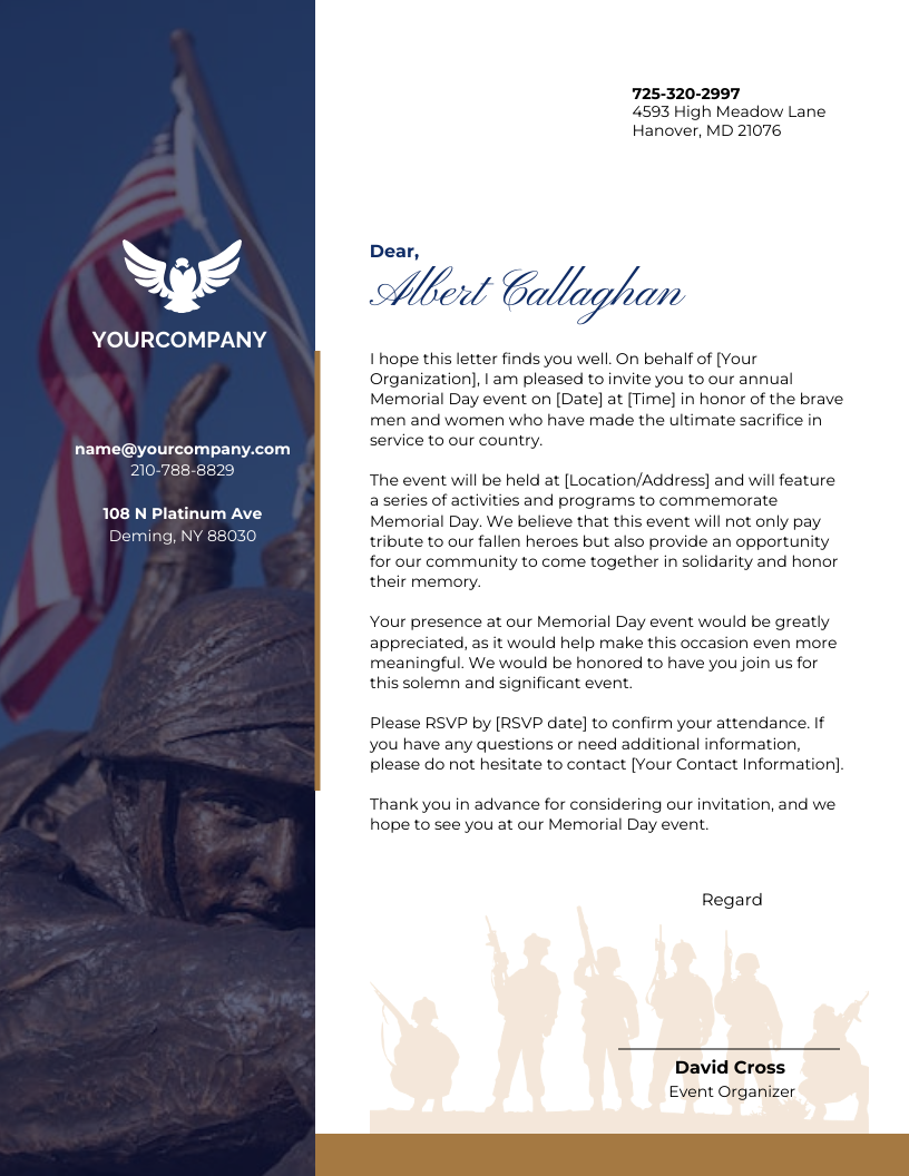 White and Dark Blue Memorial Day Organization Letterhead