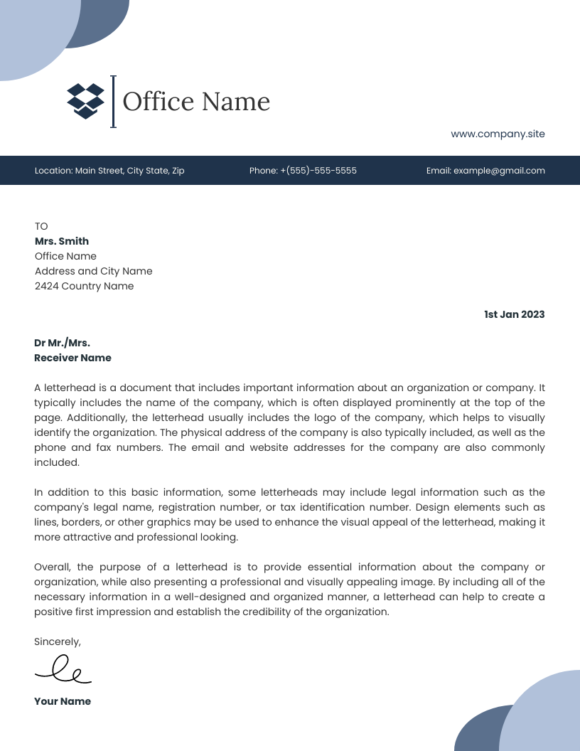White And Blue Modern Playful Office Letterhead Template