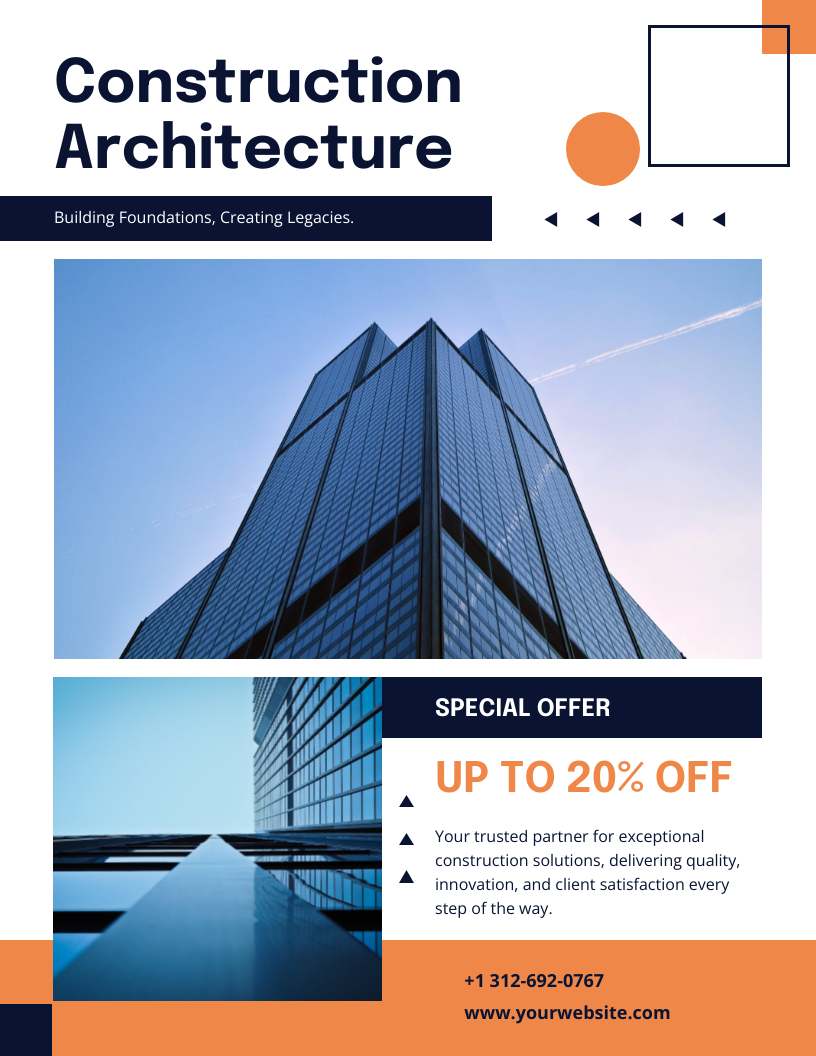 White Orange And Navy Modern Construction Flyer