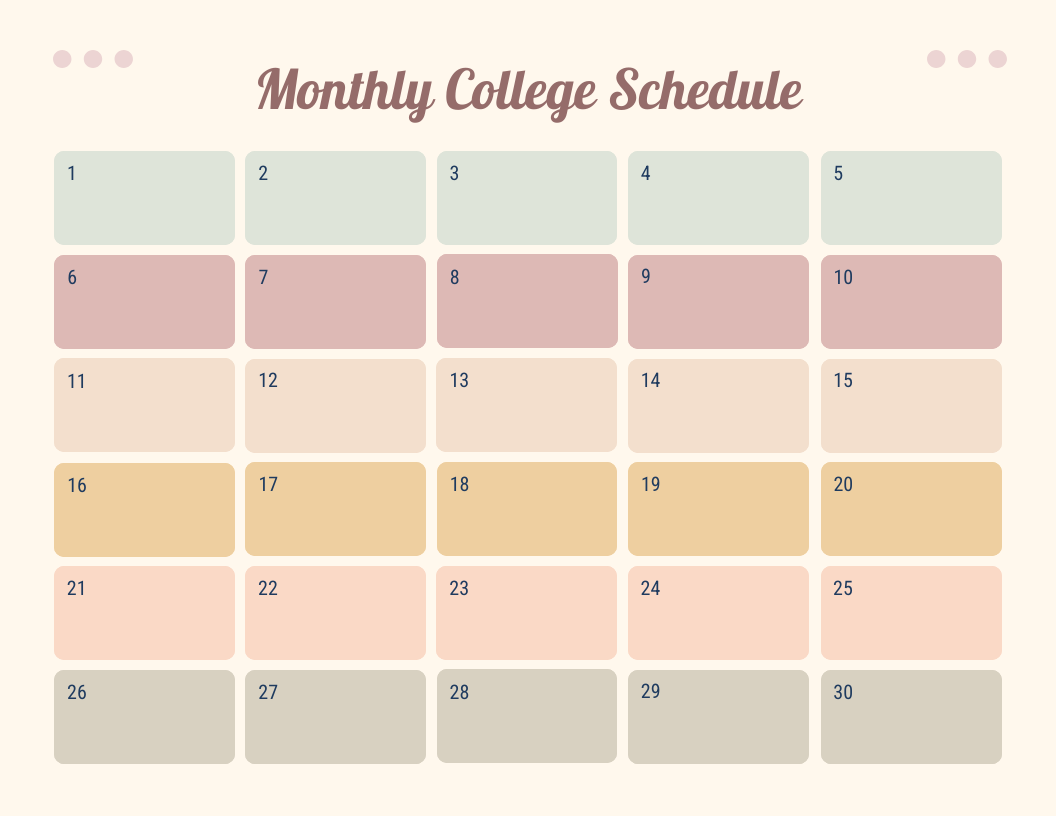 Pastel Color Aesthetic Monthly College Schedule Template