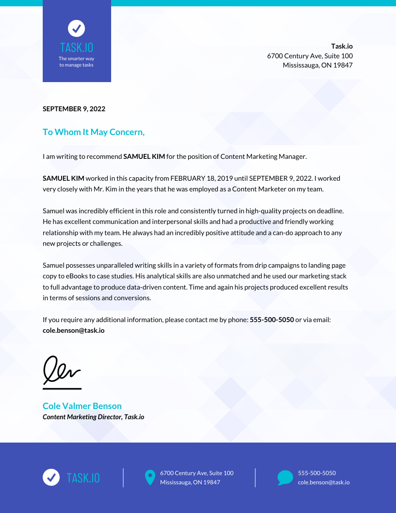Business Employee Recommendation Letter
