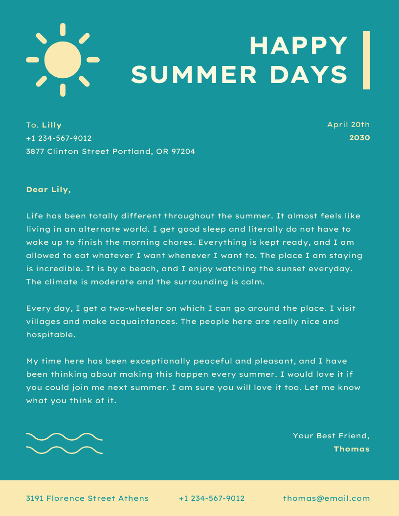 Teal Green And Light Yellow Simple Illustration Business Happy Summer ...