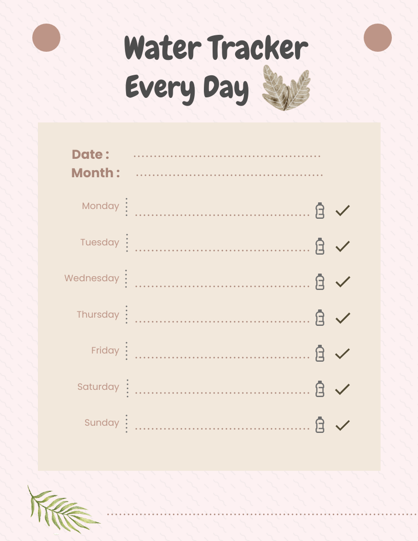 Simple Schedule Tracker Drink Water Every Day Template