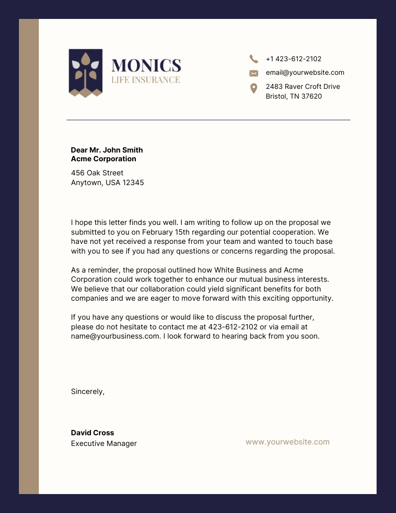 Dark Blue and Cream Business Letterhead Template
