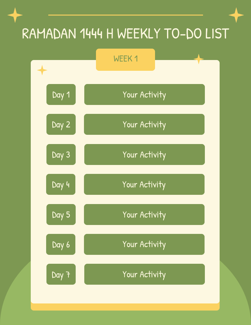 Green Modern Illustration Ramadan Weekly To-Do List Schedule Template