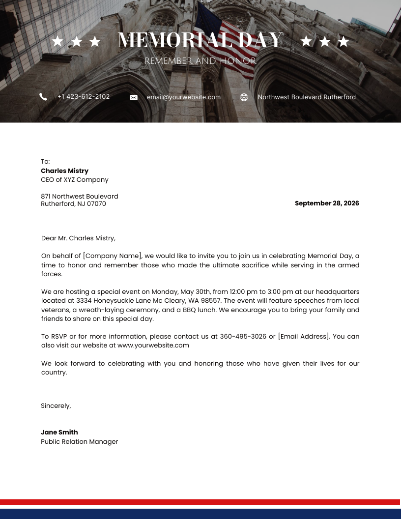 America Flag Memorial Day Letterhead