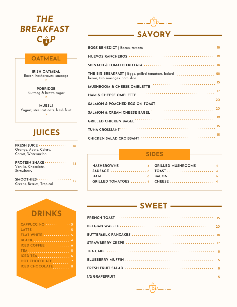 Light Breakfast Menu Venngage