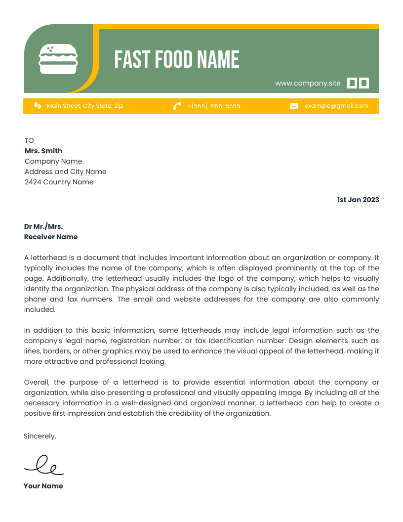 White And Green Modern Restaurant Letterhead Template