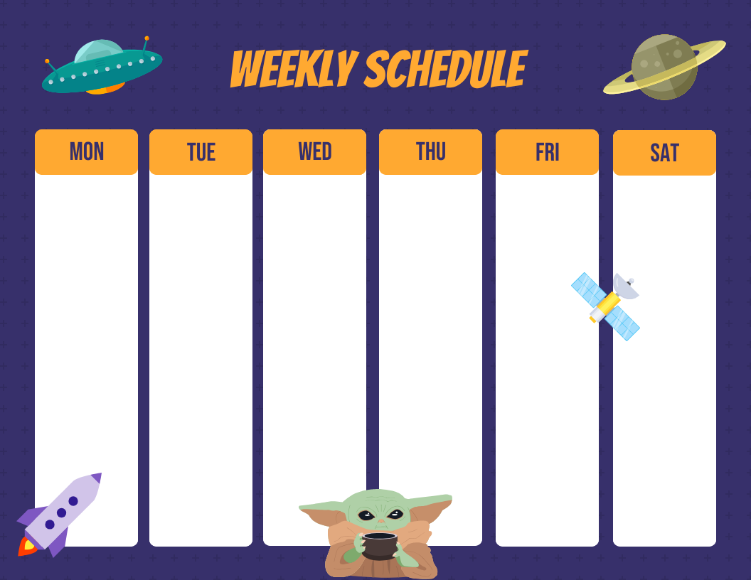 Dark Blue Modern Space Anime Weekly Schedule Template