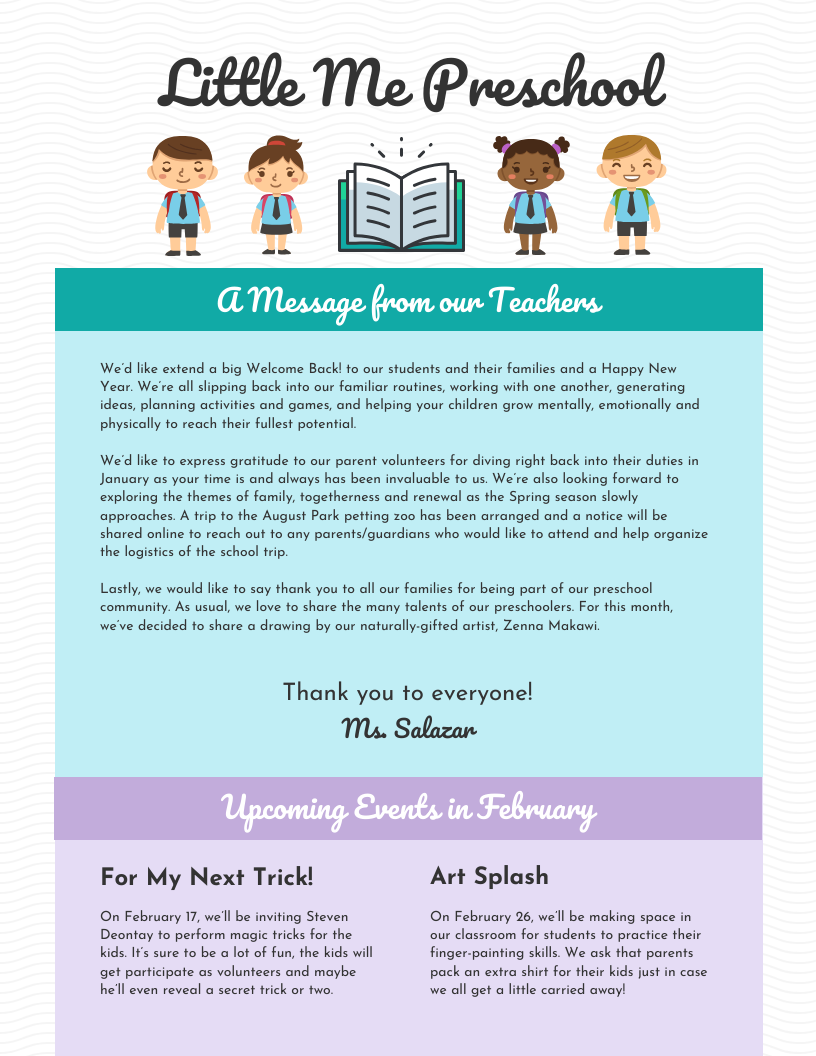 Clean Preschool Newsletter Template Venngage