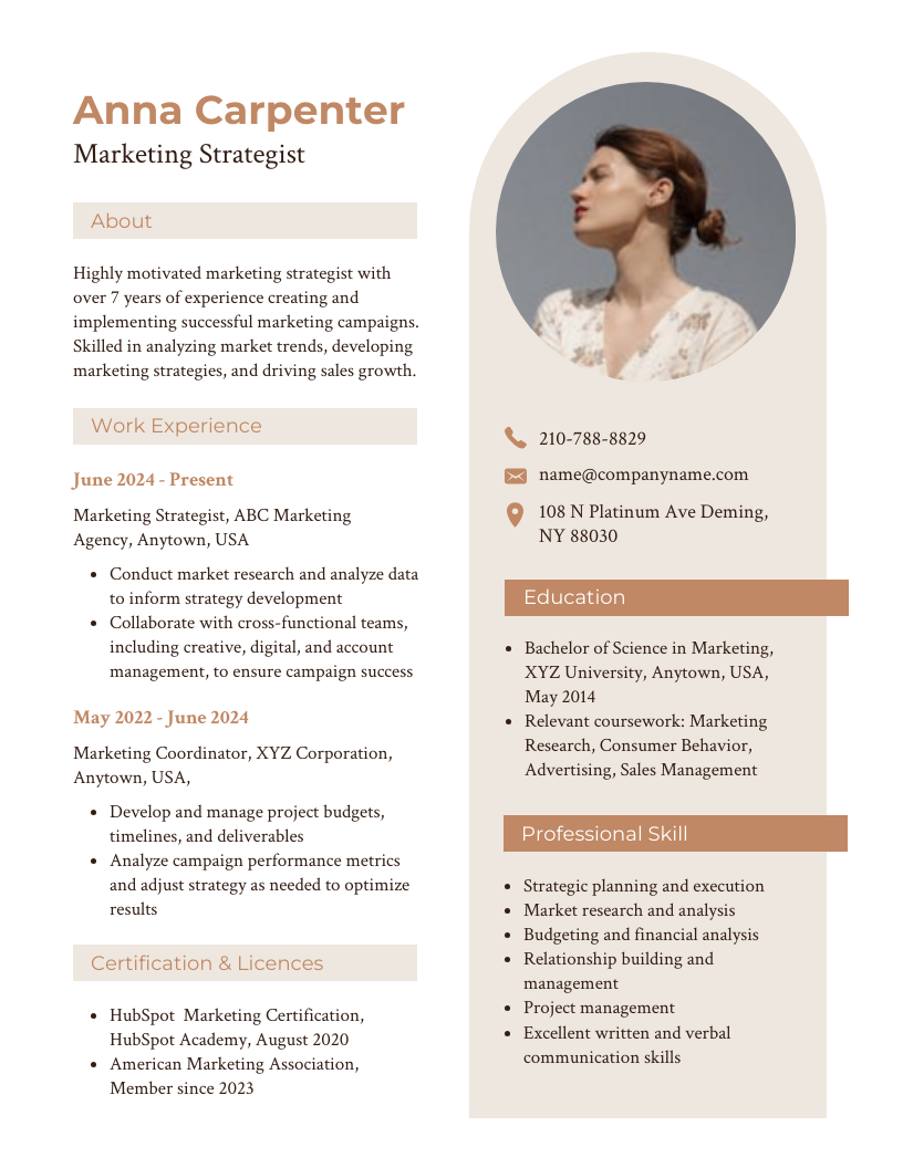 White and Beige Minimalist Marketing Strategist Resume