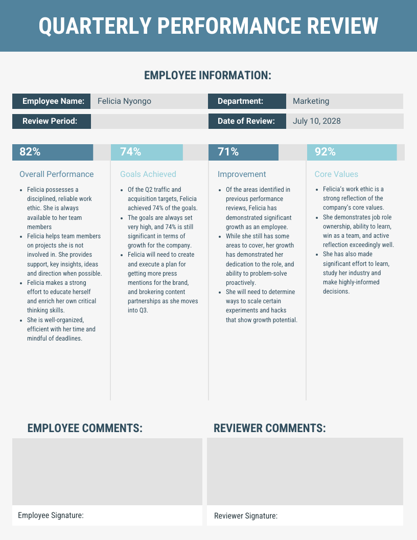 Blue Quarterly Performance Review Venngage
