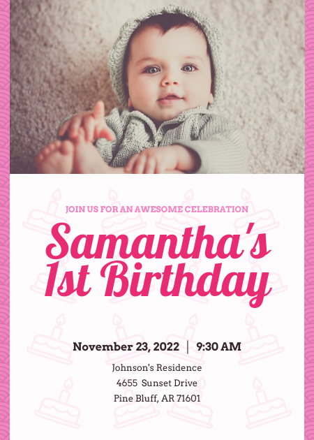 Simple Pink Birthday Invitation Template