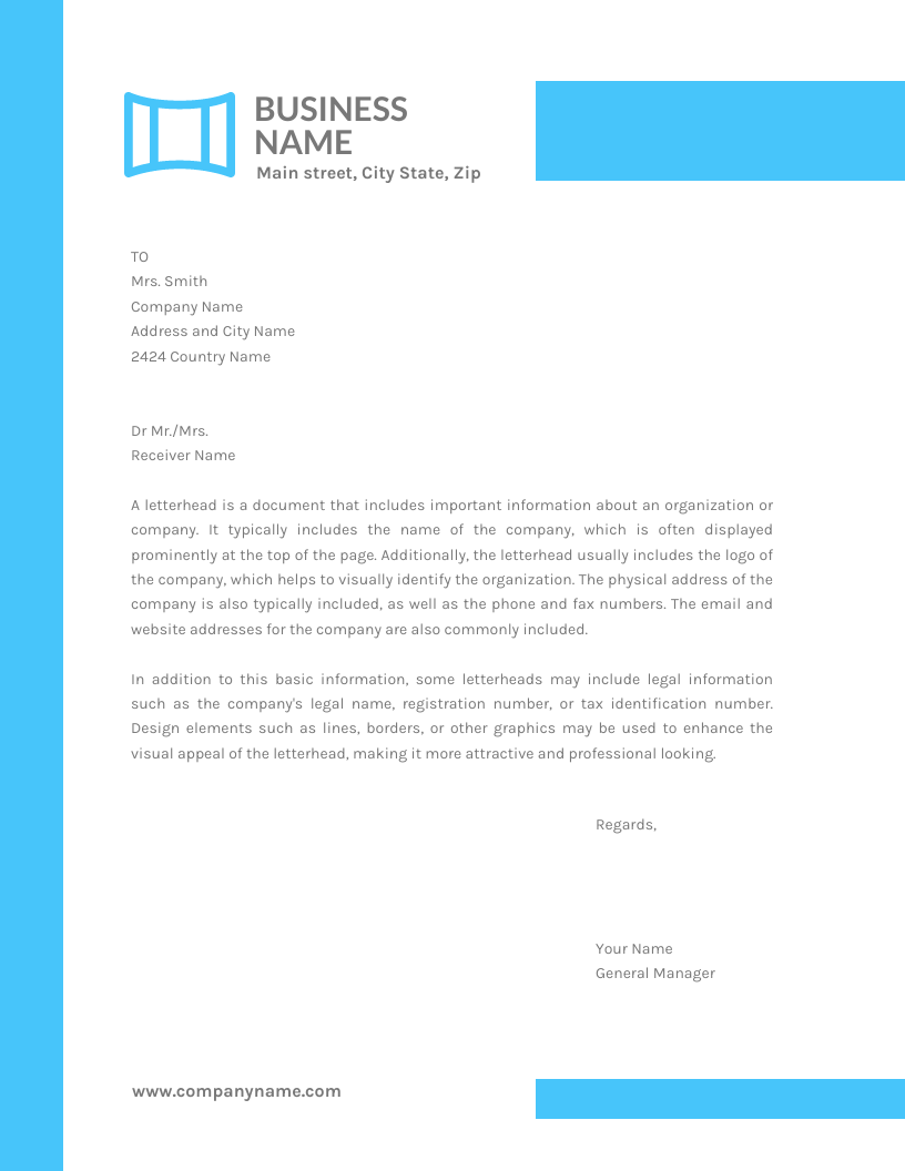 White And Blue Simple Business Letterhead Template