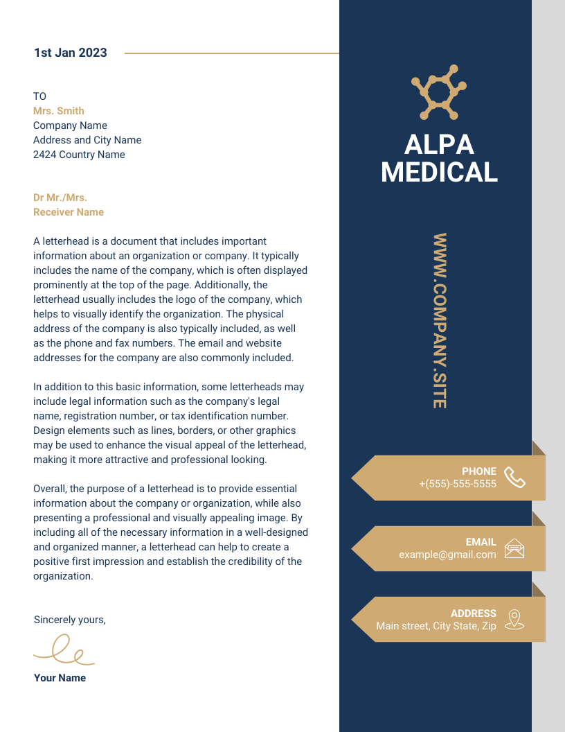 White And Blue Minimalist Medical Business Letterhead Template
