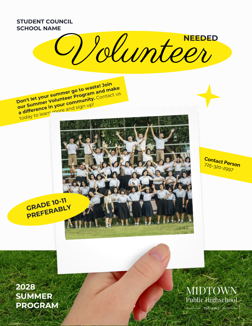 Yellow Summer Program Student Council Volunteer Poster Venngage