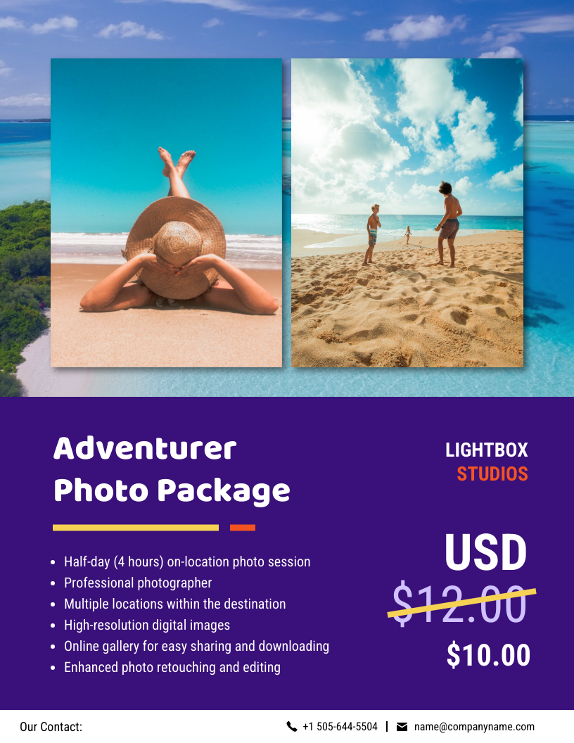 Purple Adventure Photo Package Flyer Photography
