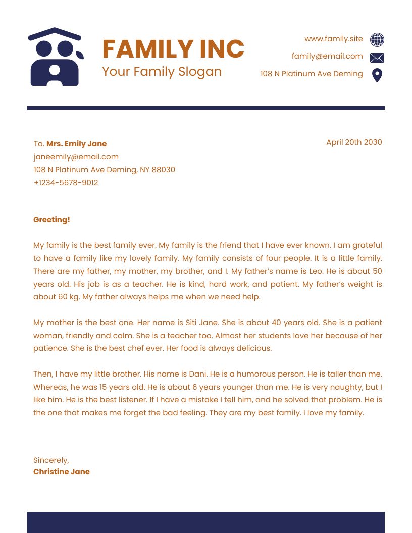 Brown And Navy Clean Business Family Letterhead
