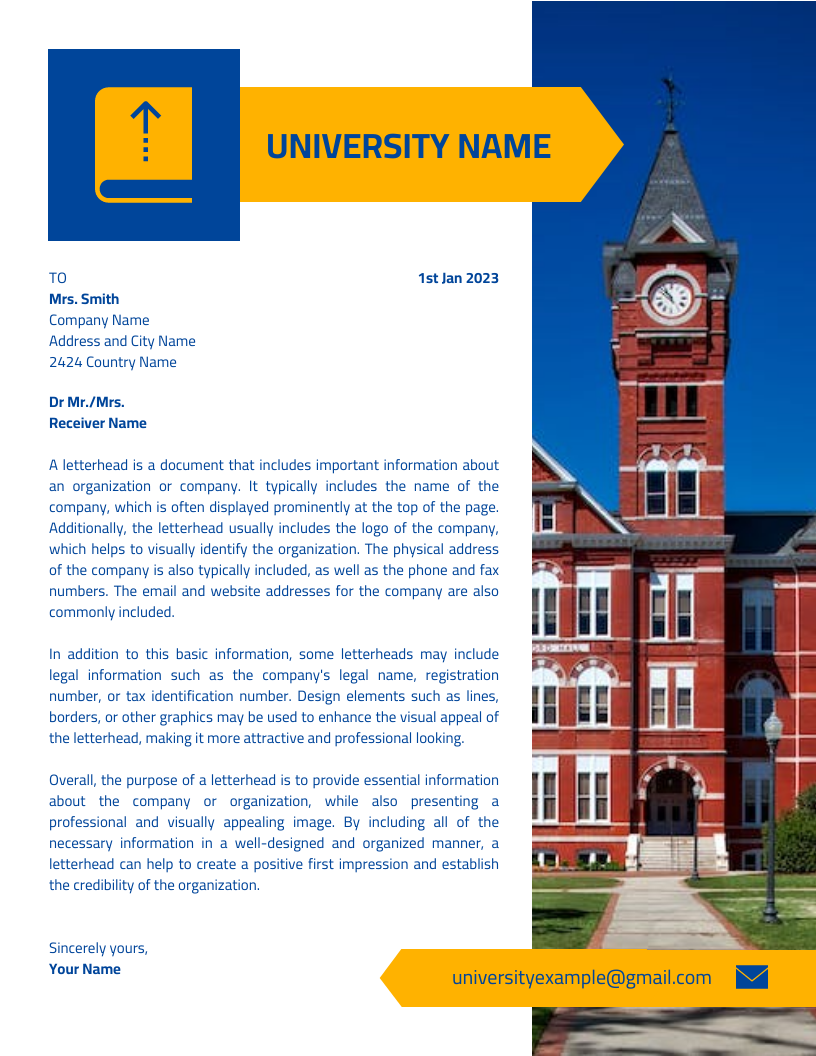 White And Blue Simple Professional University Letterhead Template