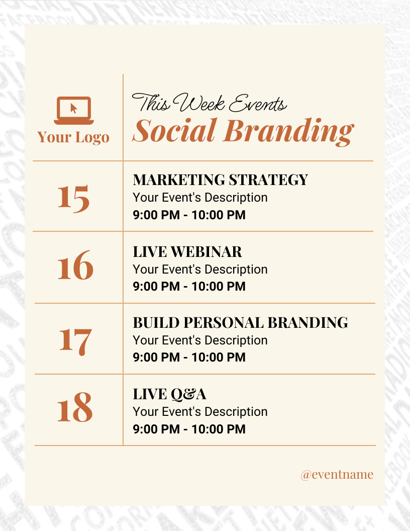 White Minimalist Texture This Week Events Schedule Template