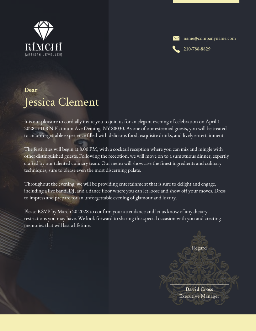 Elegant Invitation for Fashion Event Letterhead Template