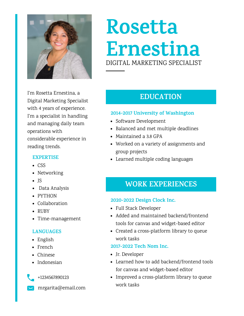 White And Light Blue Simple IT Professional Resume