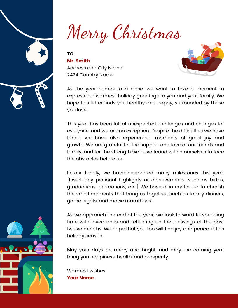 Blue And Red Modern Illustration Merry Christmas Letterhead Template