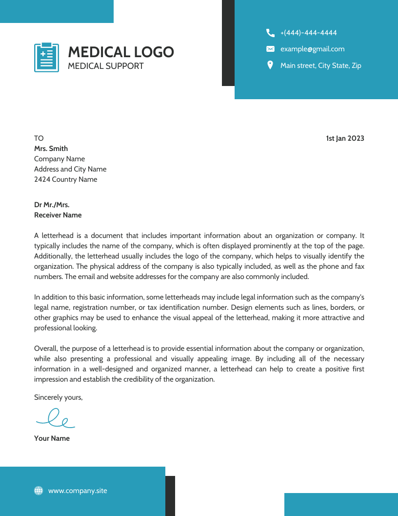 White And Blue Simple Medical Professional Letterhead Template