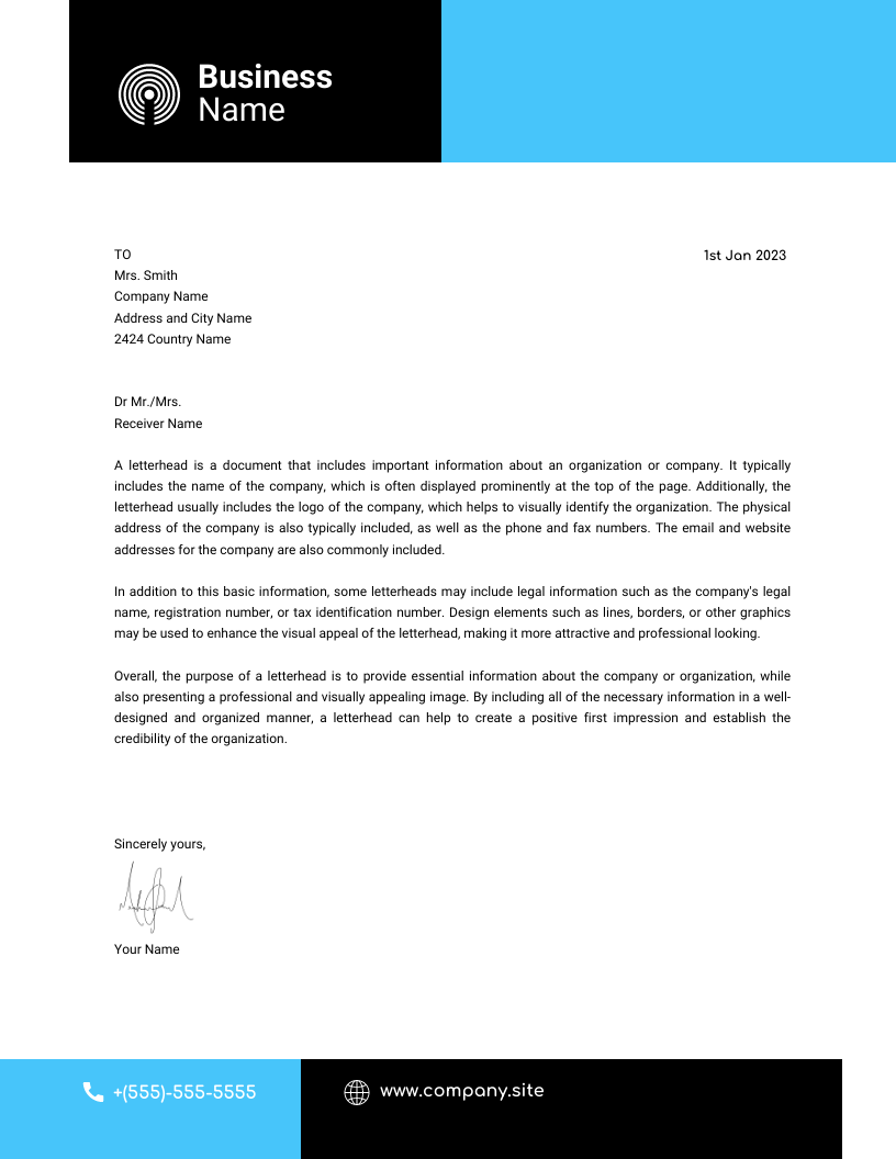 White And Blue Minimalist Business Letterhead Template