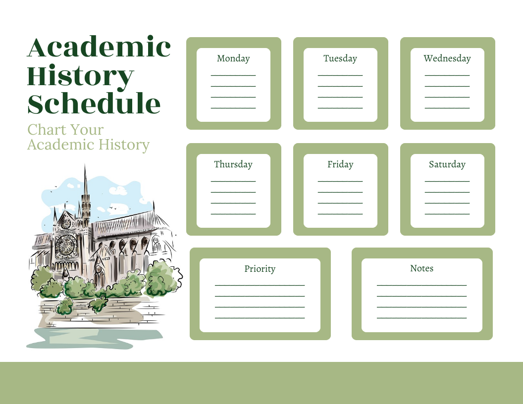 White And LIght Green Modern Illustration Academic History Schedule ...