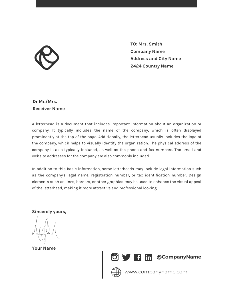 White And Black Minimalist Business Letterhead Template