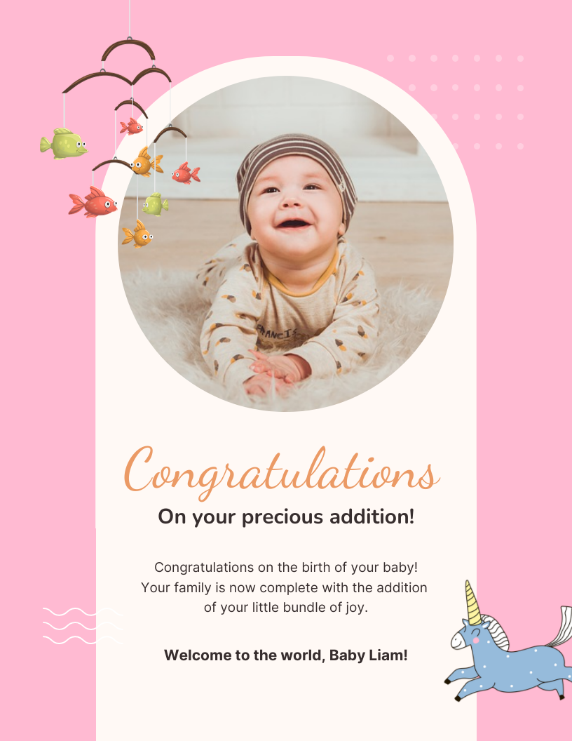 Pink Pastel Baby Congratulations Template