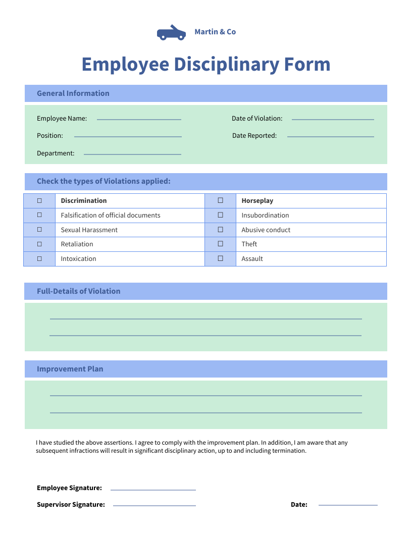 Employee Disciplinary Action Form