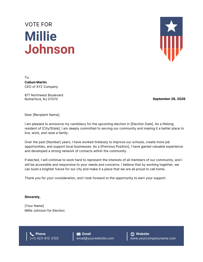 White Blue and Red Minimalist Election Campaign Letterhead