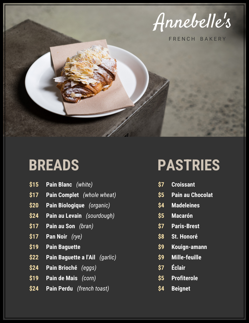French Bakery Menu Template