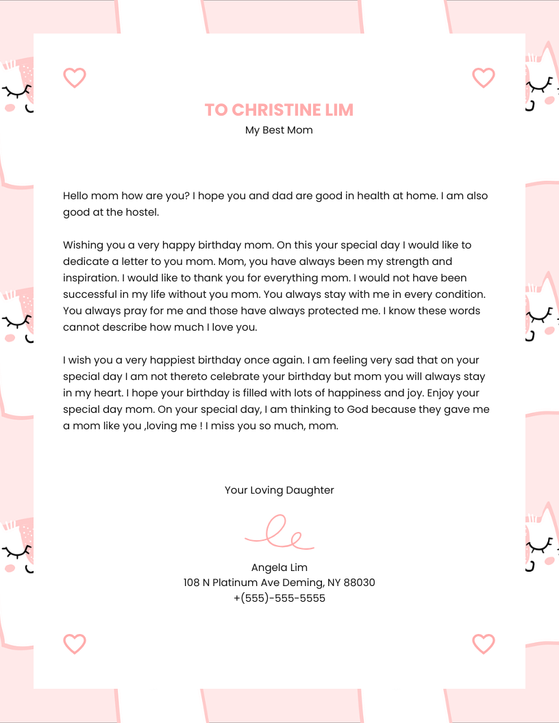 Baby Pink And White Cute Illustration Business Letterhead