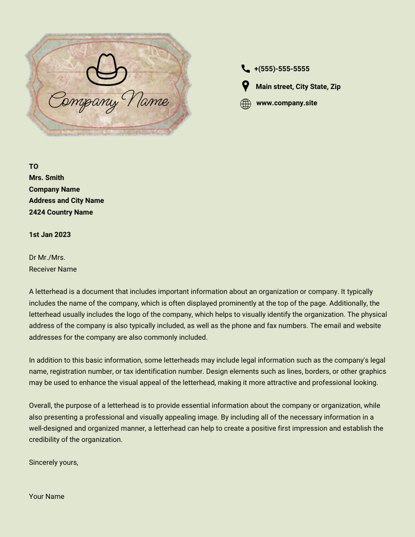 Light Green Pastel Simple Vintage Letterhead Template