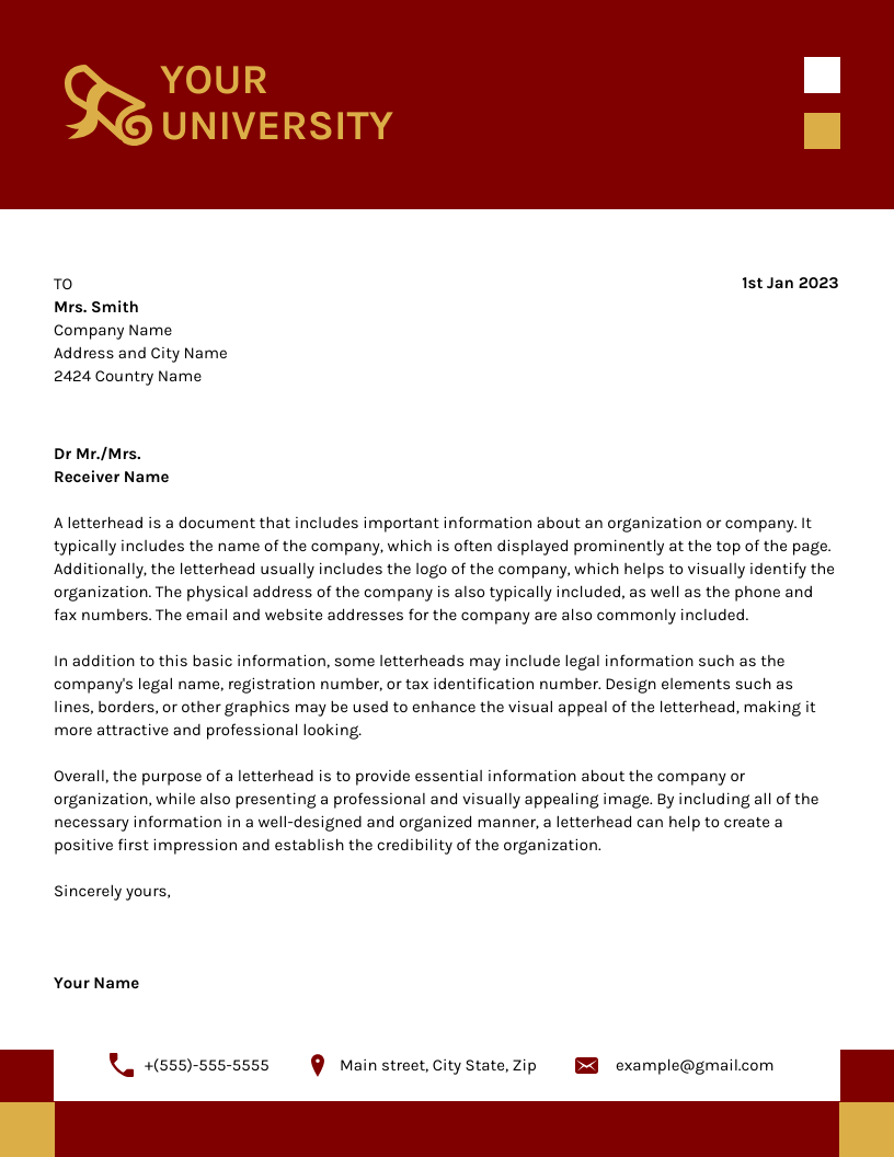 White And Red Modern Professional University Letterhead Template