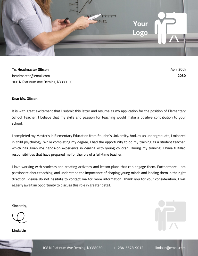 White Miniimalist Business Teacher Letterhead